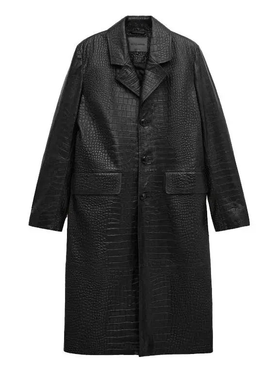 Mango Croc-embossed Leather Overcoat - Black