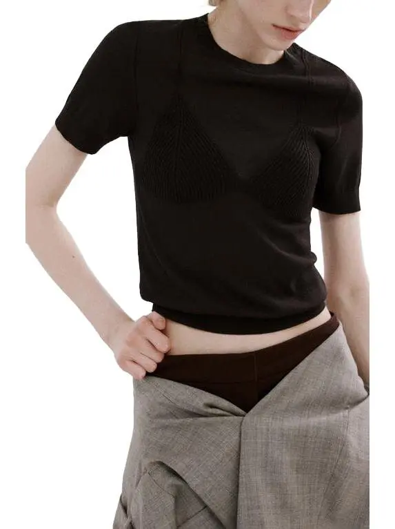 Mango Short Sleeve Sweater - Brown