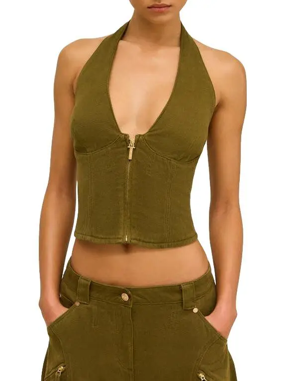 Cult Gaia Davey Zip-front Halter Top - Rosemary