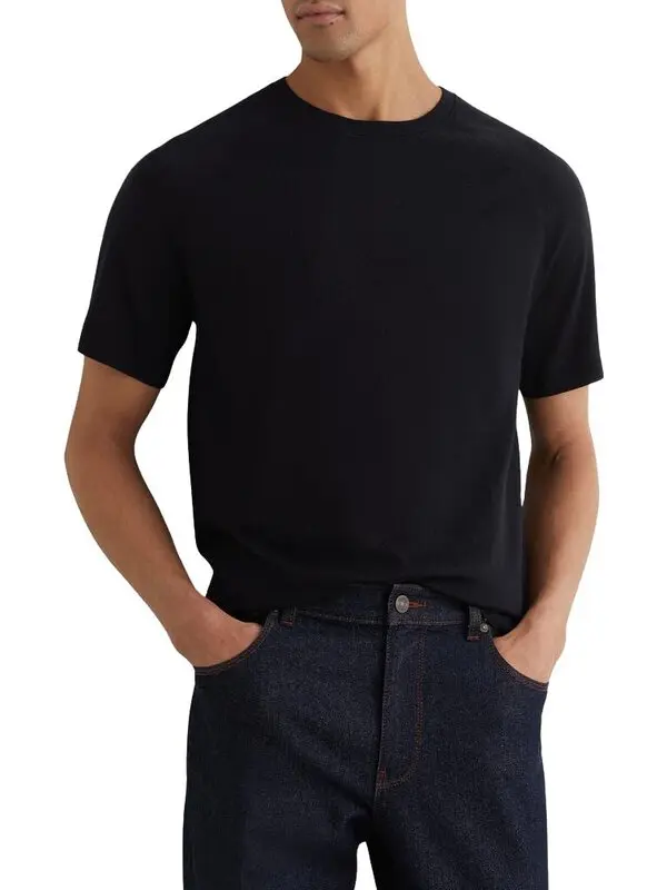 REISS Brook Merino Wool T-shirt - Navy