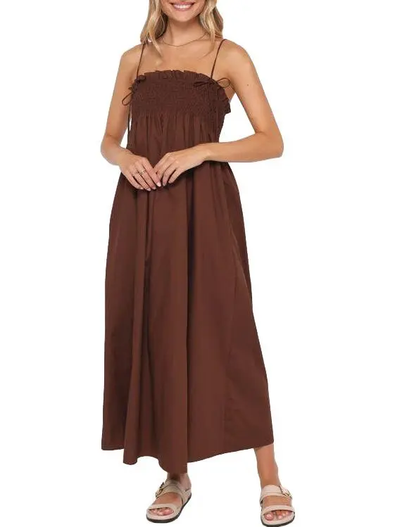 PETAL & PUP Josie Smocked Maxi Dress - Brown