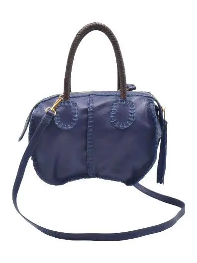 Carlos Falchi Mini Barrel Leather Bag - Navy