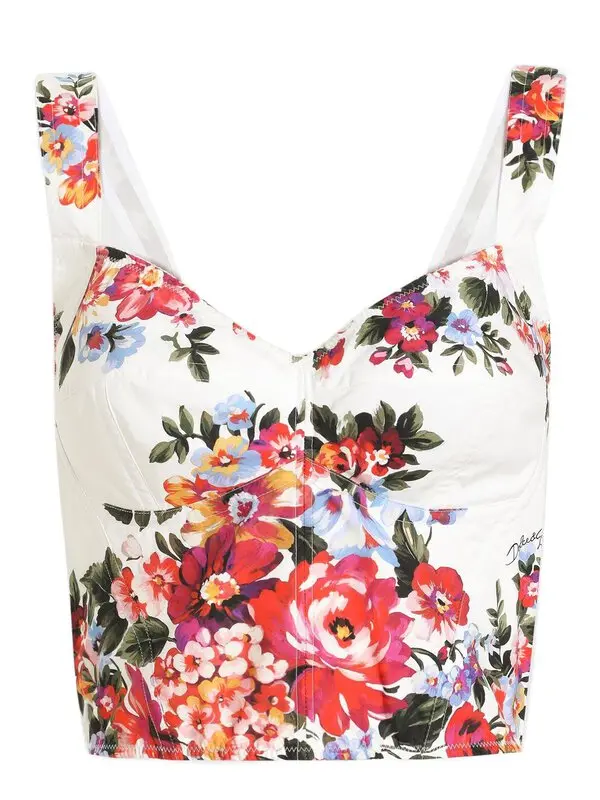 Dolce & Gabbana Flower Bouquet-print Cotton Bustier Top - Multicolor