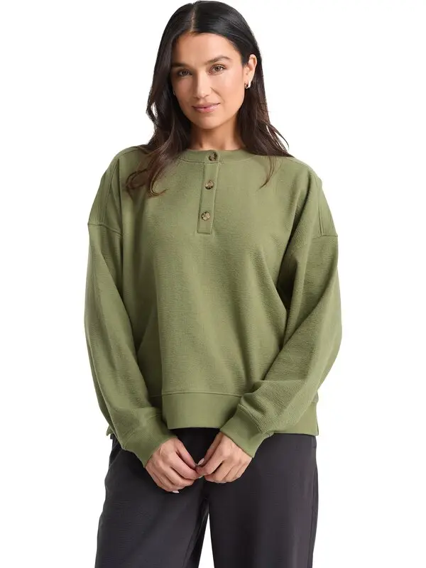 Volcom Lived In Fleece Henley - Moss Stone