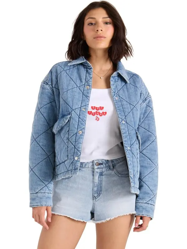 Volcom Boxy Chambray Jacket - White Blue