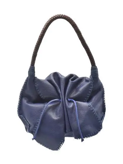 Carlos Falchi Butterfly Leather Shoulder Bag - Navy