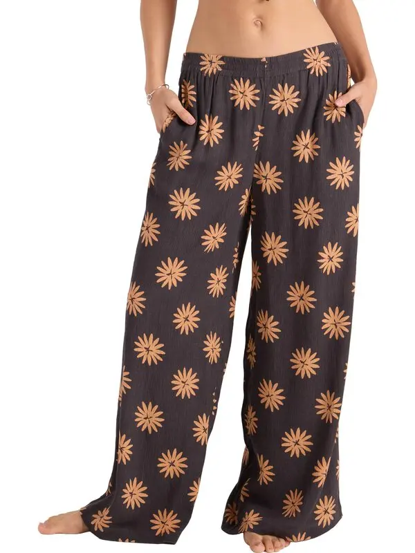 Volcom Floral Print Wide Leg Pants - Black Bronze