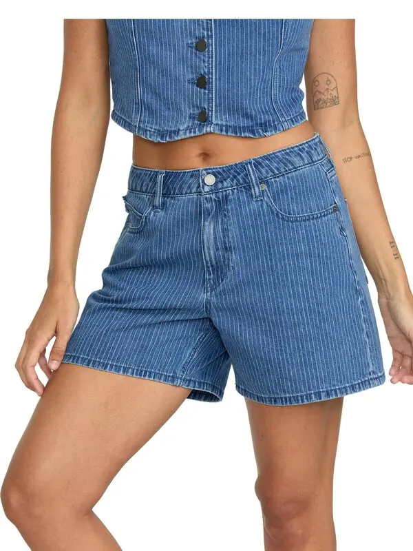 Volcom High Rise Denim Shorts - Blue Stripe