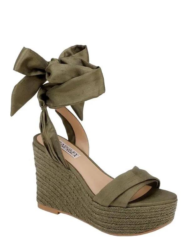 Badgley Mischka Ximora Platform Wedge Espadrille - Olive Silk