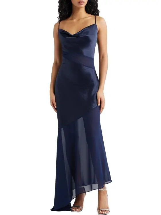Lulus Lainey Cowl Neck Midi Dress - Navy
