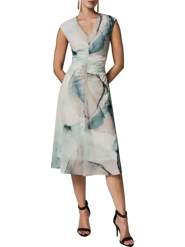 Donna Karan New York Watercolor Print Ruched Midi Dress - Skylight Multi