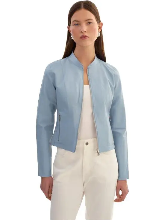 LAMARQUE Chapin Reversible Leather Bomber Jacket - Baby Blue/silver
