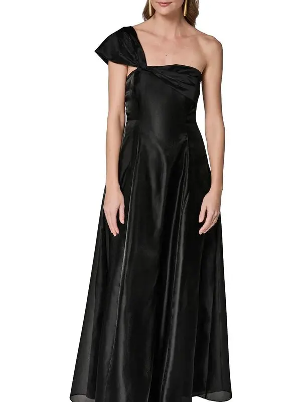 Donna Karan New York Asymmetric Satin Gown - Black