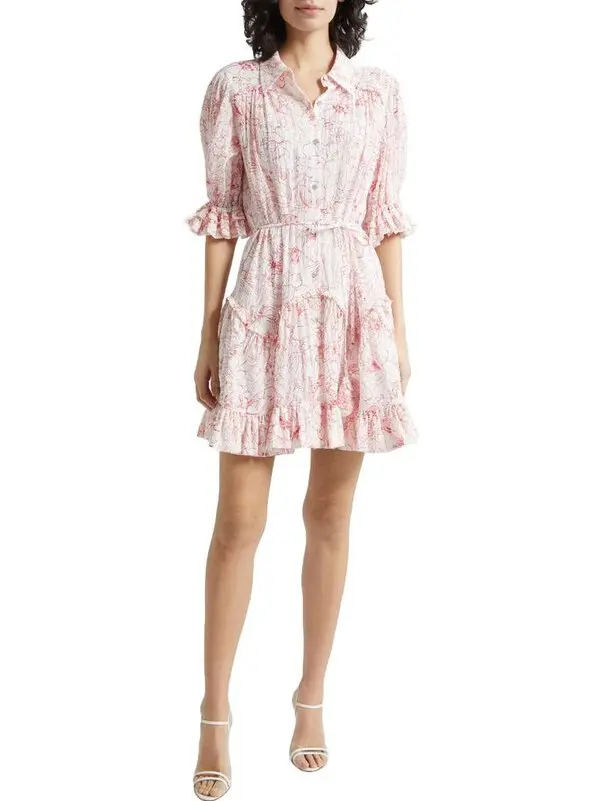 Cinq À Sept Gwendoline Garden Doodle Shirtdress - White/goji Berry