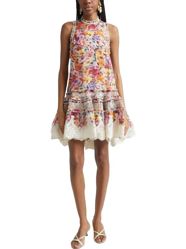Zimmermann Luna Shirred Silk & Linen Organza Lantern Dress - Multi Floral