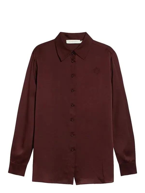 Zimmermann Luna Silk Satin Button-up Shirt - Wine