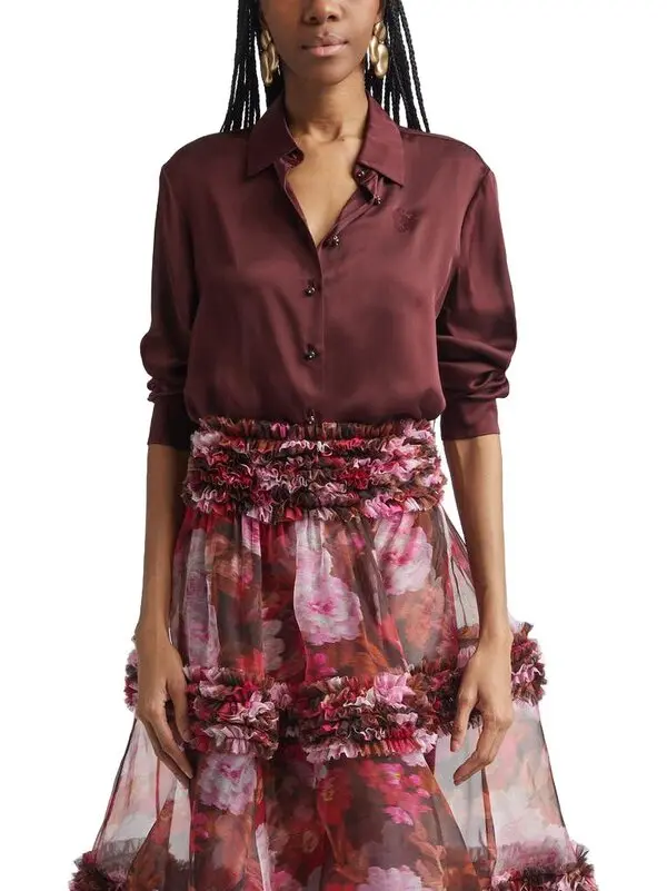 Zimmermann Luna Silk Satin Button-up Shirt - Wine