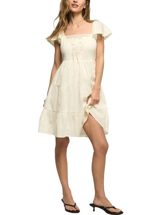 Lucky Brand Lace Yoke Tiered Dress - Whisper White
