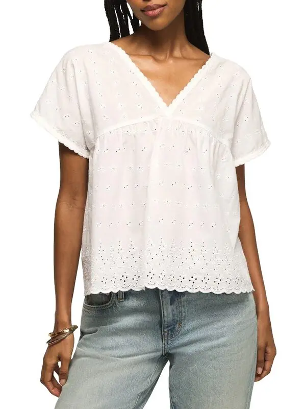 Lucky Brand Eyelet Babydoll Top - Bright White