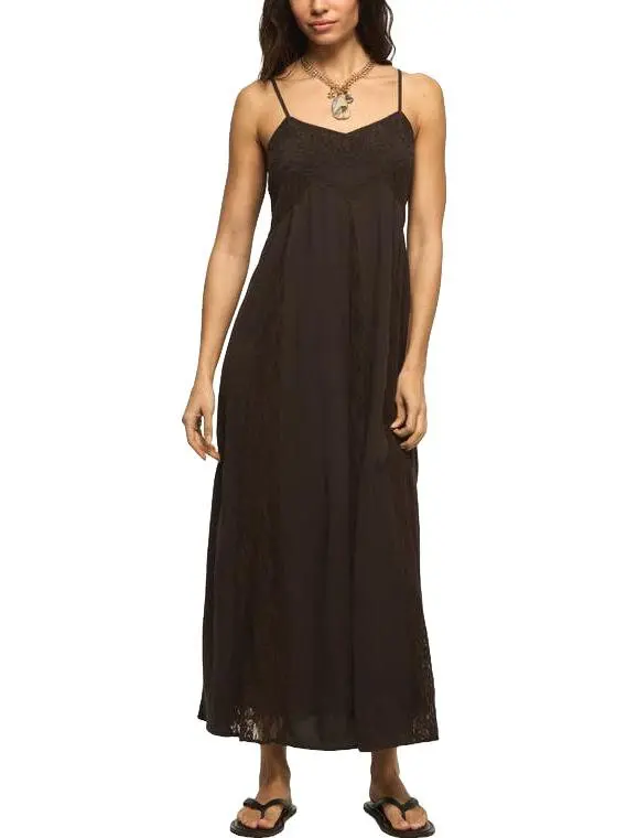 Lucky Brand Festival Embroidered Lace Sleeveless Maxi Dress - Raven