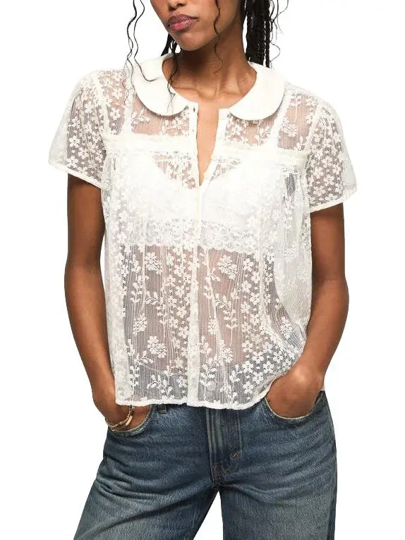 Lucky Brand Lace Peter Pan Collar Shirt - Whisper White