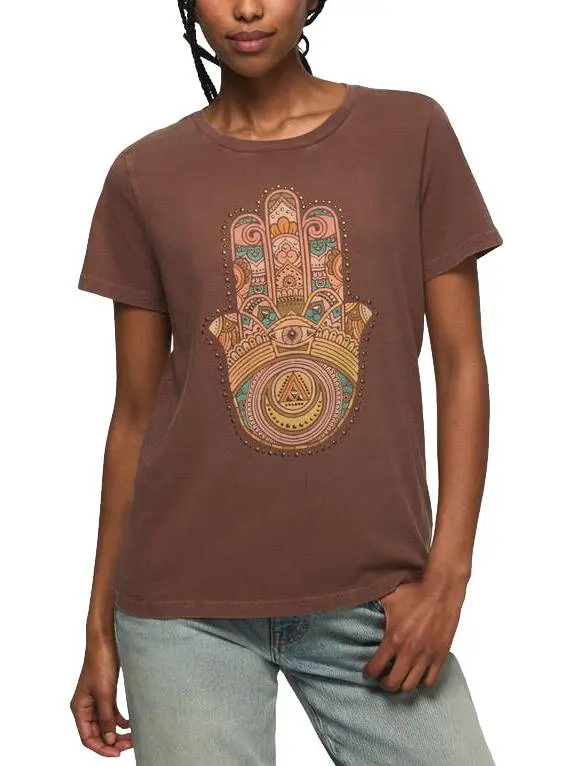 Lucky Brand Embellished Hamsa Crewneck T-shirt - Brown Stone