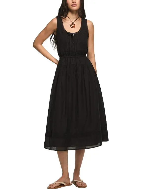 Lucky Brand Lace Inset Sleeveless Midi Dress - Caviar
