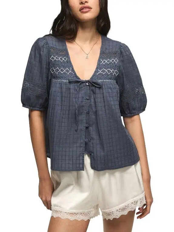 Lucky Brand Smock Button-up Top - Vintage Indigo