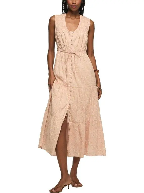 Lucky Brand Floral Print Tiered Midi Dress - Blush Floral