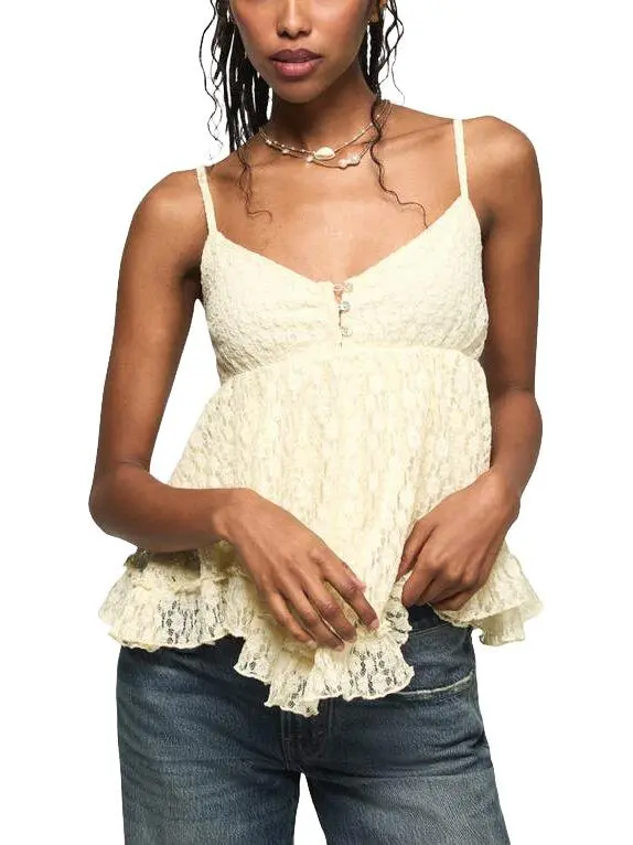 Lucky Brand Ruffle Lace Babydoll Camisole - Lemon Icing