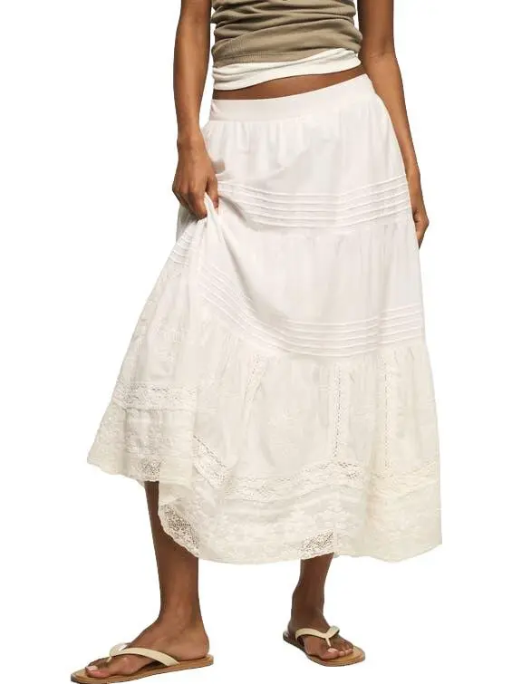 Lucky Brand Lace And Embroidery Maxi Skirt - Whisper White