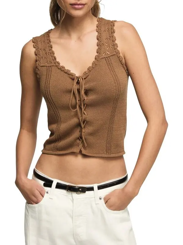 Lucky Brand Lace-up Knit Vest - Malt