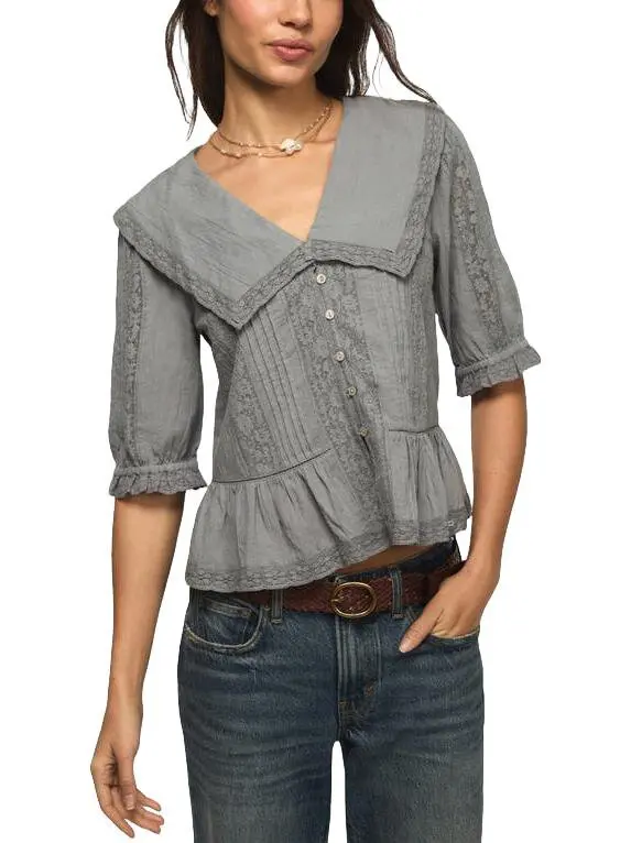 Lucky Brand Lace Peplum Top - Tradewinds