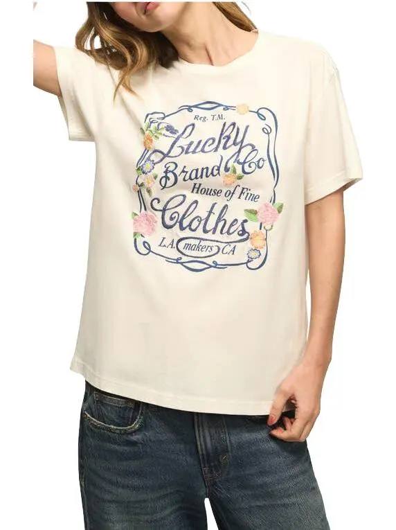 Lucky Brand Logo Embroidery Graphic T-shirt - Tofu