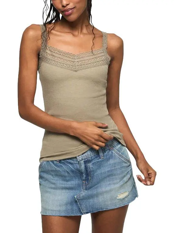 Lucky Brand Lace Trim Tank - Dusty Olive