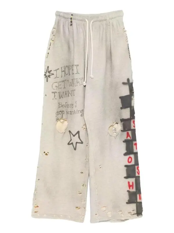 SATOSHI NAKAMOTO Embellished Printed Trousers - Grey