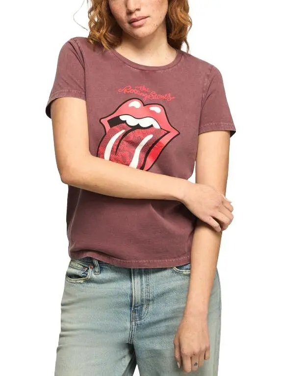 Lucky Brand Rolling Stones Lace Hot Lips Graphic T-shirt - Rustic Wine