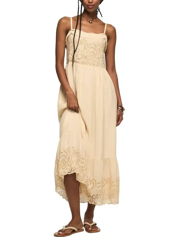 Lucky Brand Cutwork Ruffle Hem Midi Dress - Blush