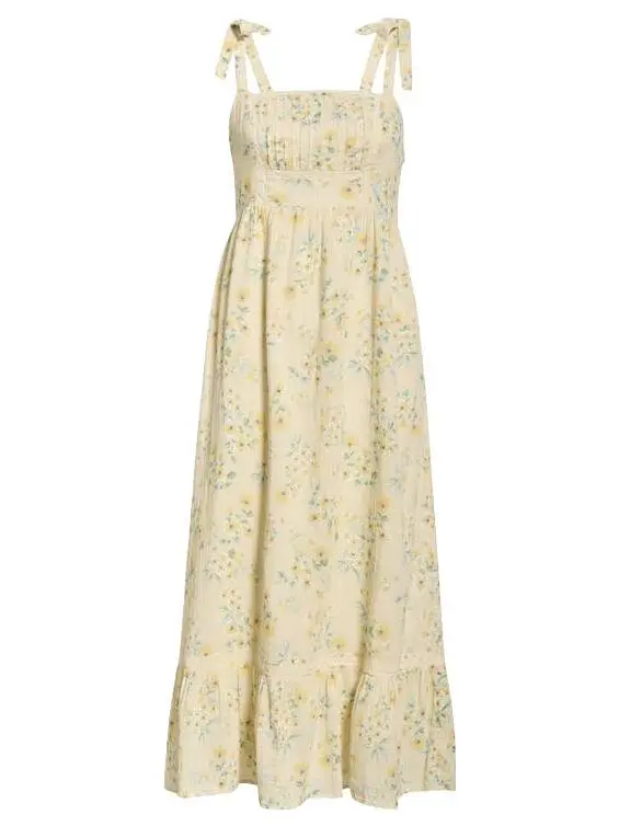 Lucky Brand Tie Strap Sleeveless Midi Dress - Yellow Floral