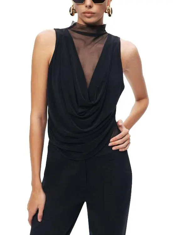NOCTURNE Draped Mesh-panel Bodysuit - Black