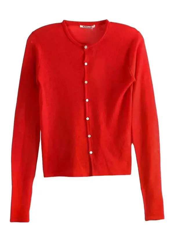 Auralee Buttoned Cashmere Cardigan - Red