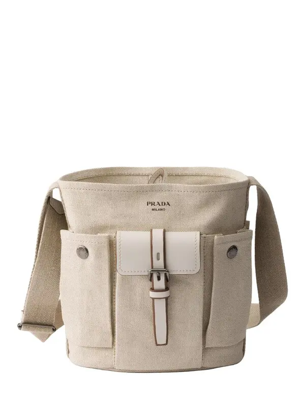 Prada Canvas And Leather Bucket Bag - Neutral