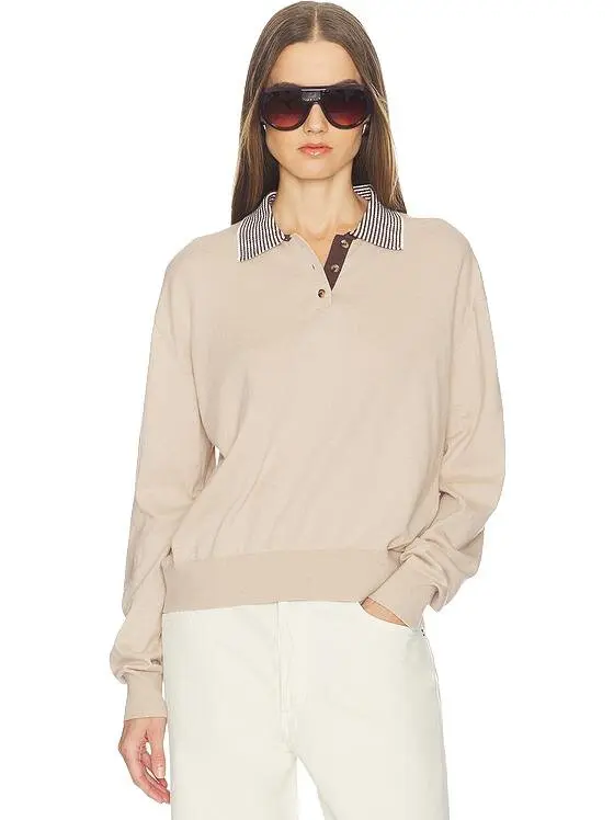 SRG Marielle Long Sleeve Knit Polo - Tan