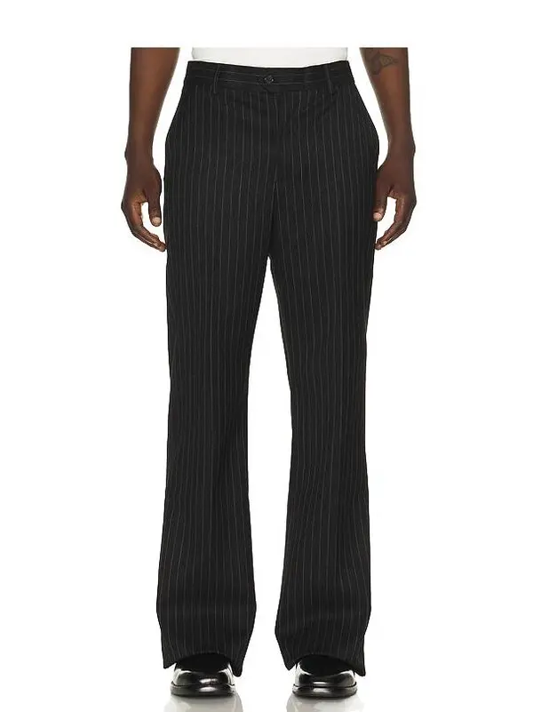 MIDNIGHT RODEO Flared Essential Trouser - Black Pinstripe