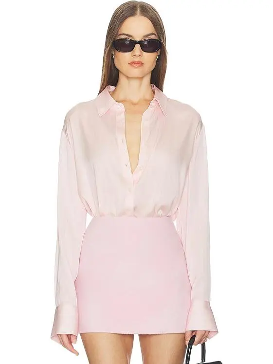 SRG Odette Silk Button Down Shirt - Blush & White Stripe
