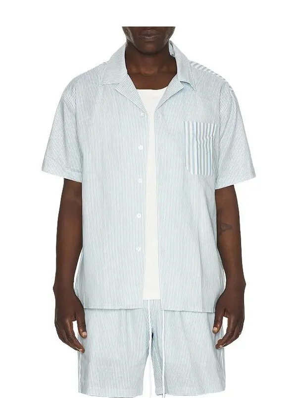 MOTEL MARGARITA Del Mar Button Up Shirt In Baby Blue - Denim & White