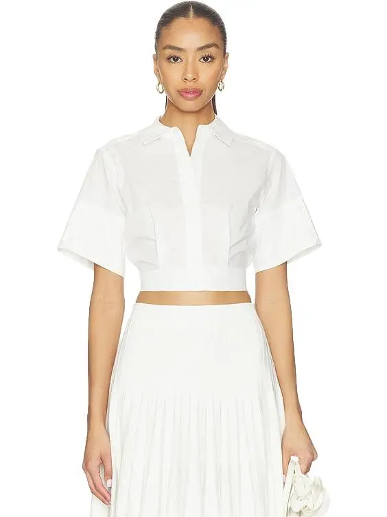 Simkhai Sabrina Short Sleeve Crop Top - White