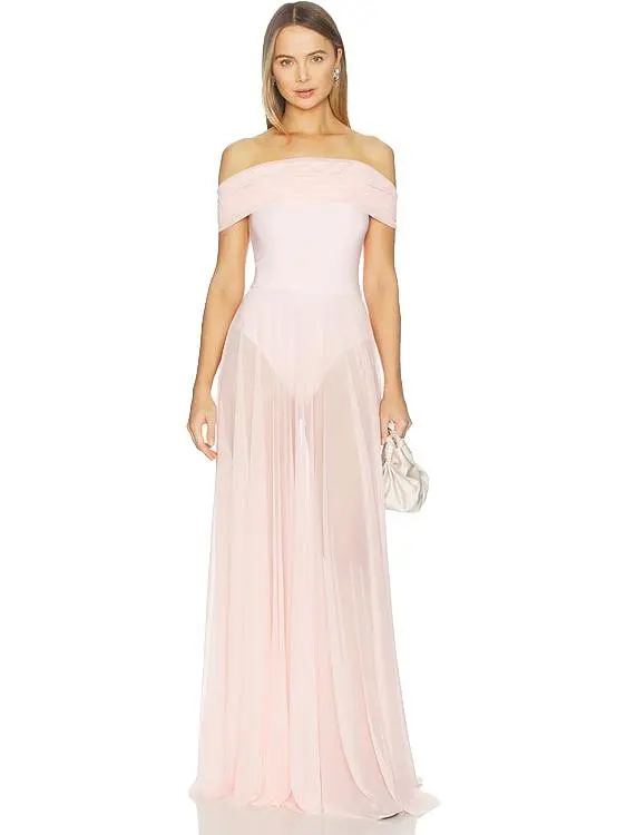 Norma Kamali Sleeveless Cowl Neck Combo Flared Gown - Ballet Pink