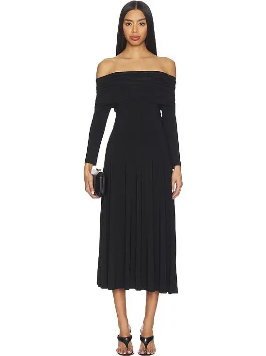 Norma Kamali 3/4 Sleeve Cowl Neck Flared Dress - Black
