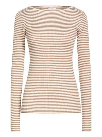 Brunello Cucinelli Cashmere And Silk Striped Sweater - Beige